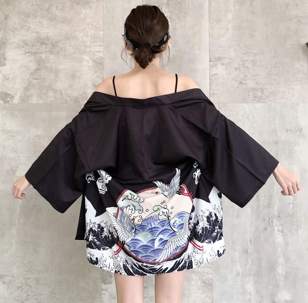 Kimono Cardigan Casual Half Sleeve Loose Black Lad... – Grandado