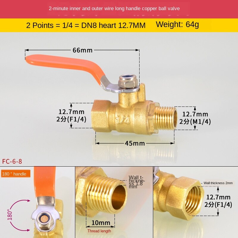 1/4 IN 3/8 IN 1/2 IN 3/4 IN Ball Valve Switch Thic... – Grandado