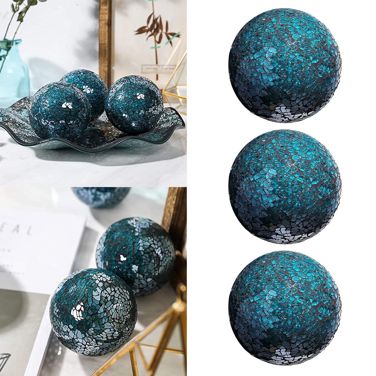 3x Mosaic Sphere Balls 10cm Orbs Dining Table Bowl... – Grandado