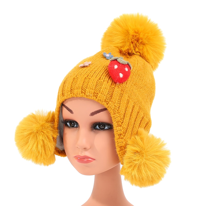 Girls Knitting Pompon Headgear Warm Ear Guard Kids... – Grandado