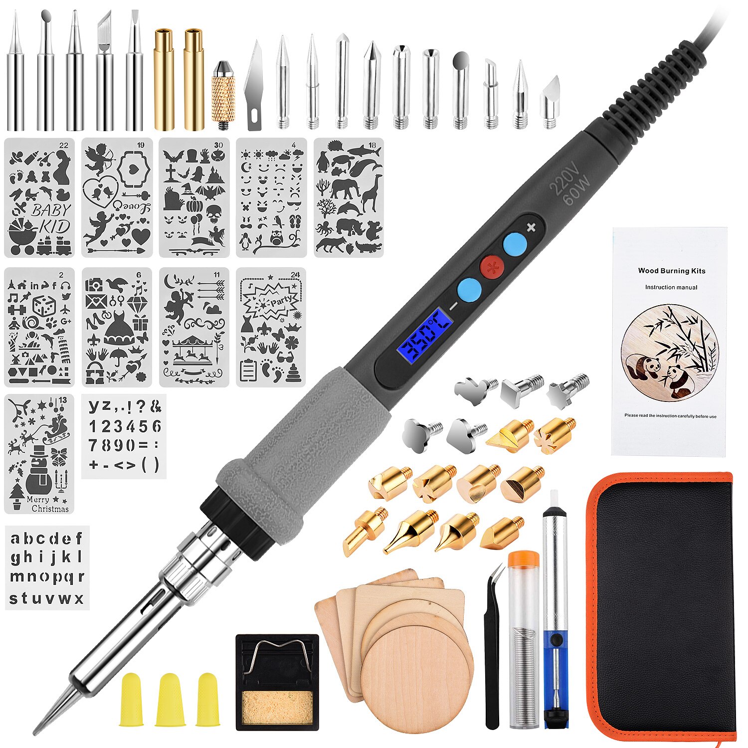 62Pcs 60W Wood Burning Kit Carving Pyrography Pen ... – Vicedeal