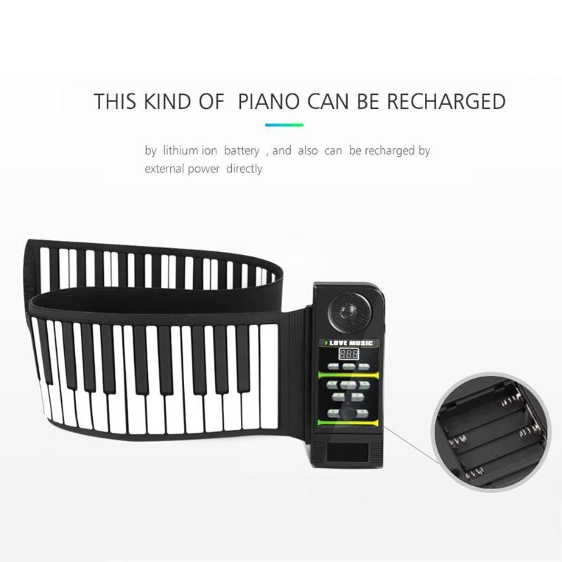 Portable Piano Flexible Digital Roll Up Piano Keyboard Silicone Folding Electronic Keyboard ...