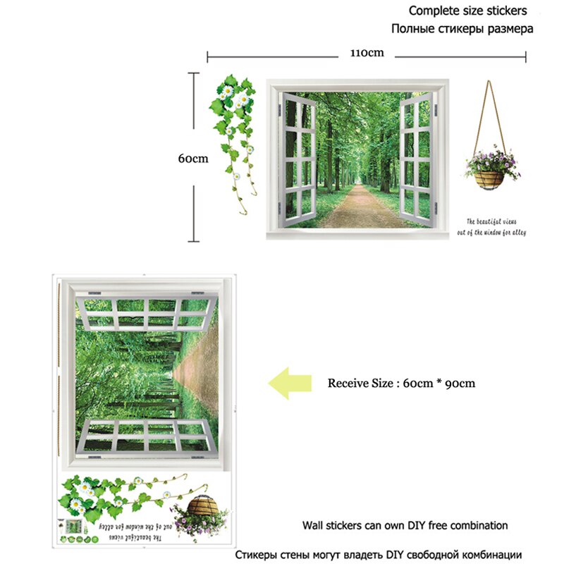 Landscape False windows wall sticker forest style ... – Vicedeal