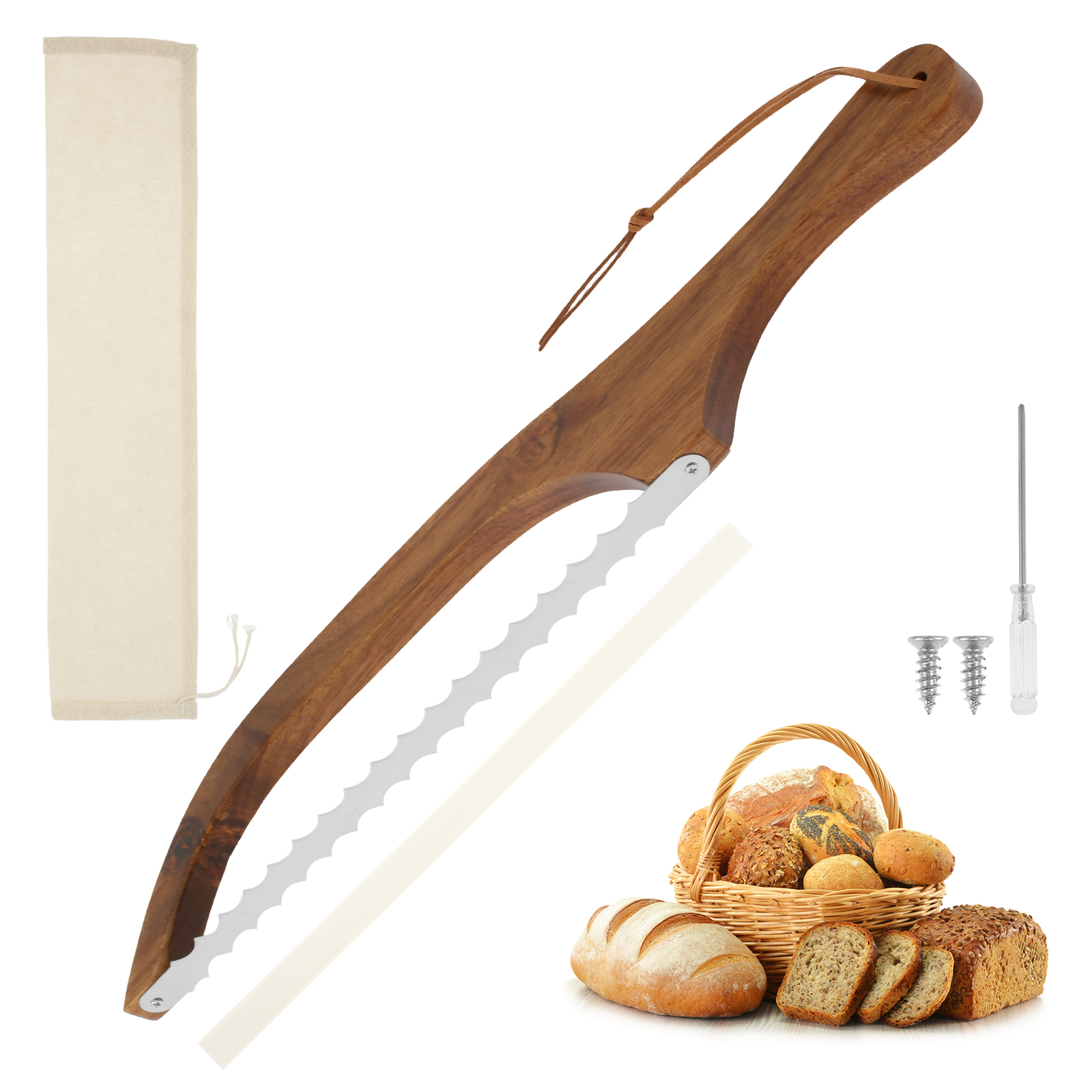 Wooden Bread Bow Knife Serrated Bread Bow Cutter S... – Grandado