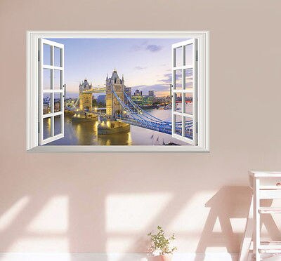 London Tower Bridge Night View 3D Window Wall Deca... – Grandado