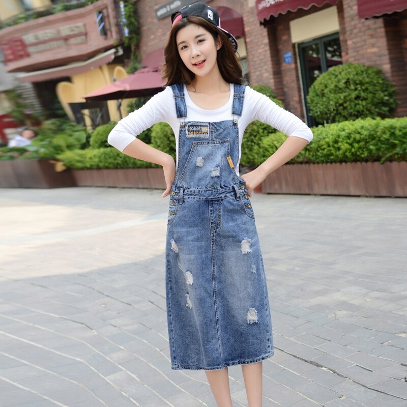 Women Suspenders Denim Dresses Spring Summer Rippe... – Grandado
