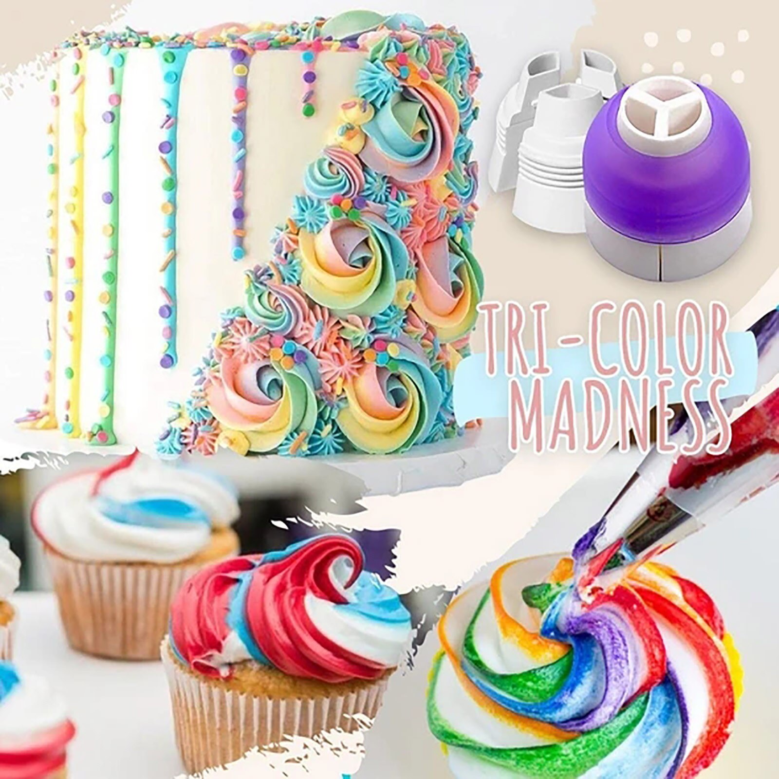3 Color Cake Decorating Tools Tri-color Icing Pipi... – Grandado