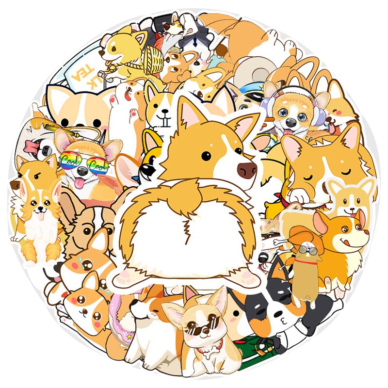 50Pcs Cute Pet Dog Corgi PVC Waterproof Stickers f... – Grandado