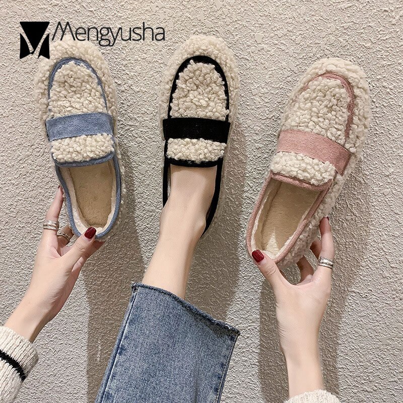 Winter Lambswool flats woman luxury mixed color fu... – Grandado