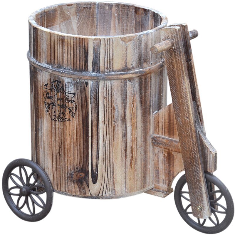 Three Wheels Vehicle Wood Flower Tub Natural Woode... – Grandado