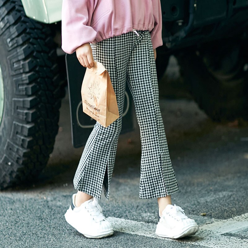 Girls Split Flare Pants Autumn Retro Plaid Cotton ... – Grandado