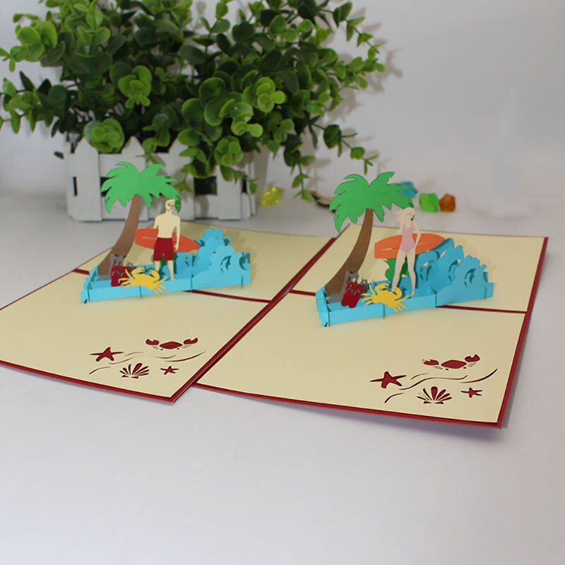 Paper Cut Origami Coconut Tree & Beach Greeting Ca... – Grandado