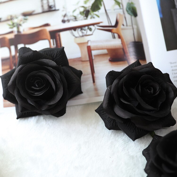 5 stk/parti 10cm svart åpen rose kunstig silke bry... – Grandado