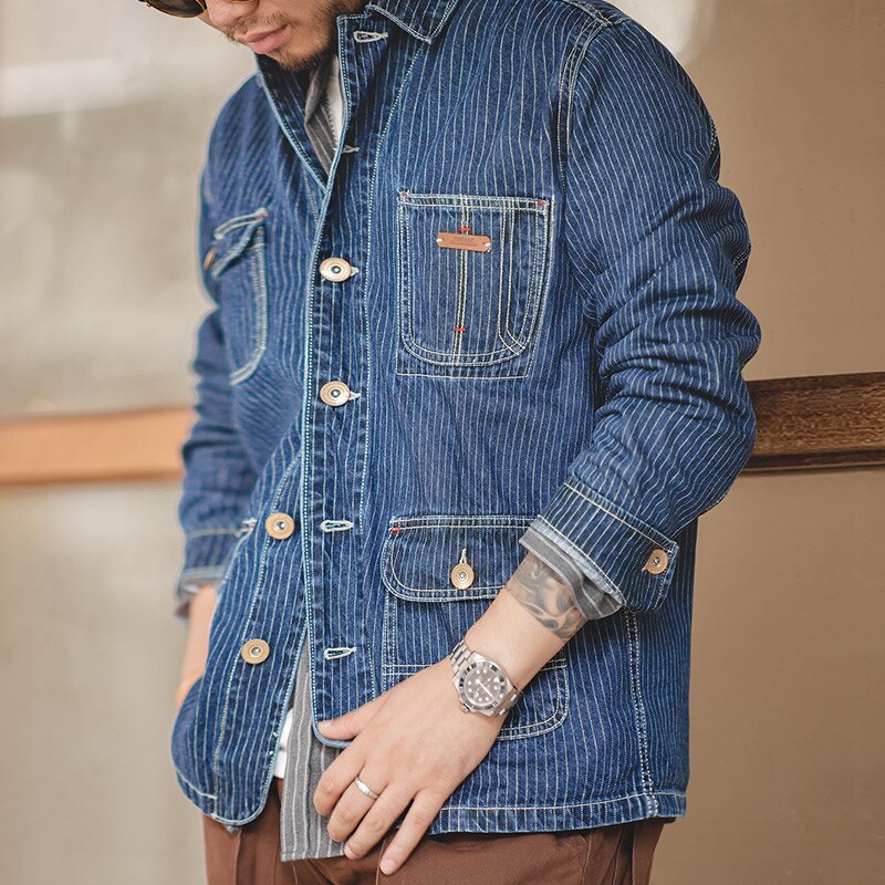 Maden Denim Striped Jackets For Men Loose Cowboy C... – Grandado