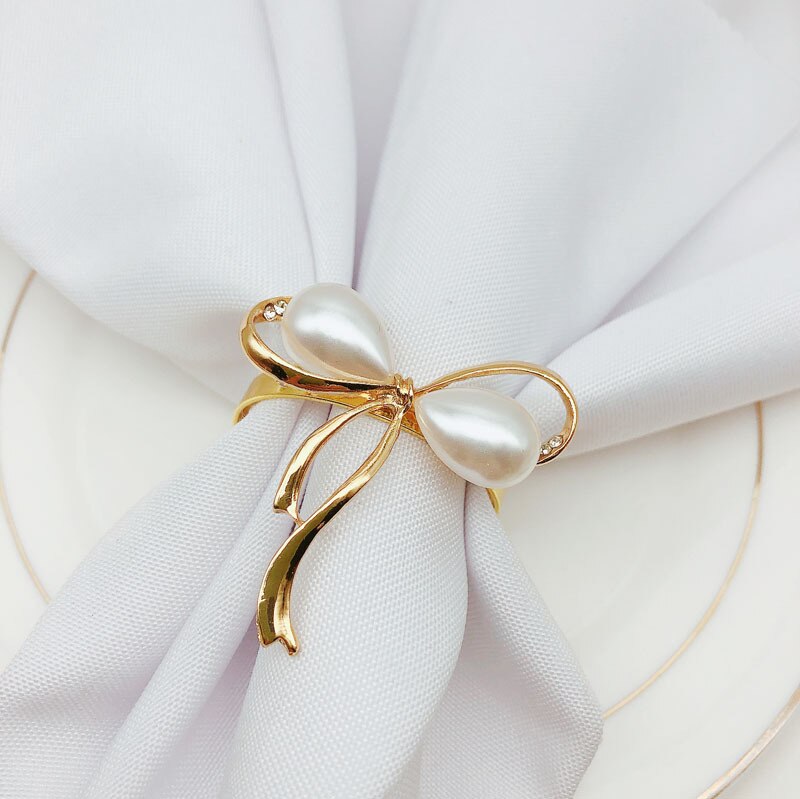 10Pcs Bow-Knoop Servet Gesp Parel Servetring Metal... – Vicedeal