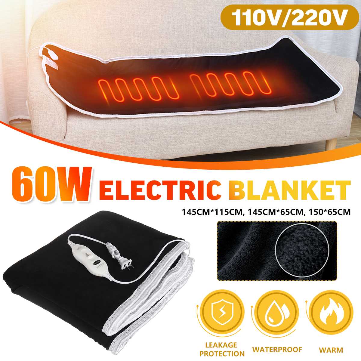 150x65/115cm 110V/220V Electric Blanket Thicker He... – Grandado