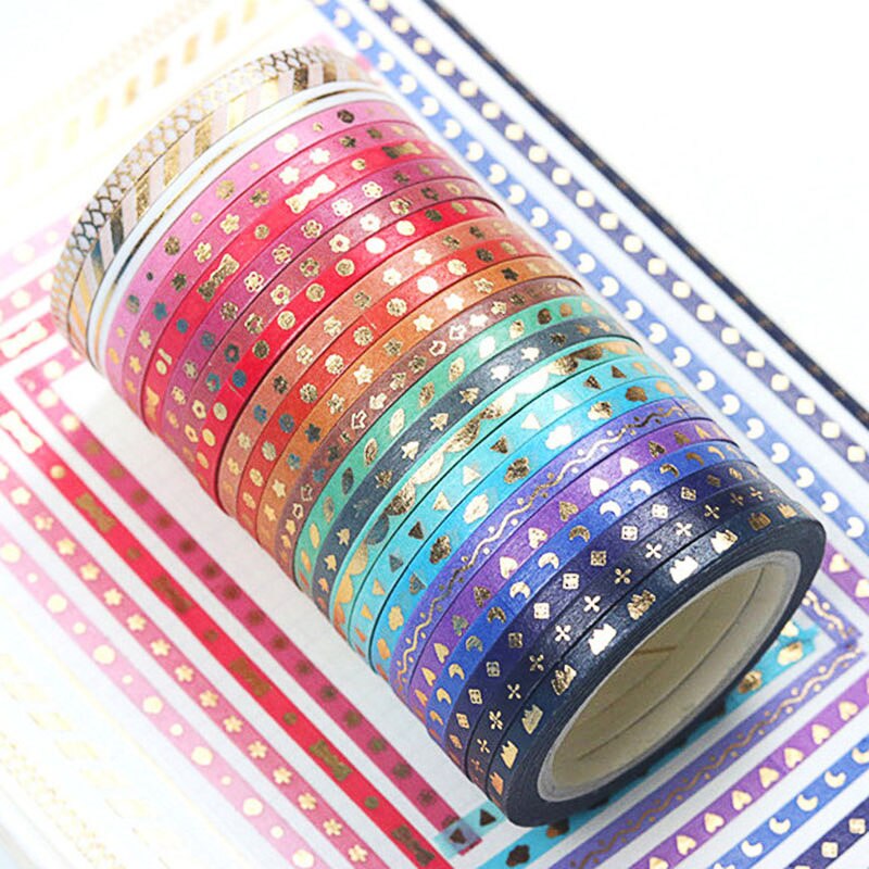 24 Pcs/Set Gold Foil Washi Tape Vintage Slim Maski... – Grandado