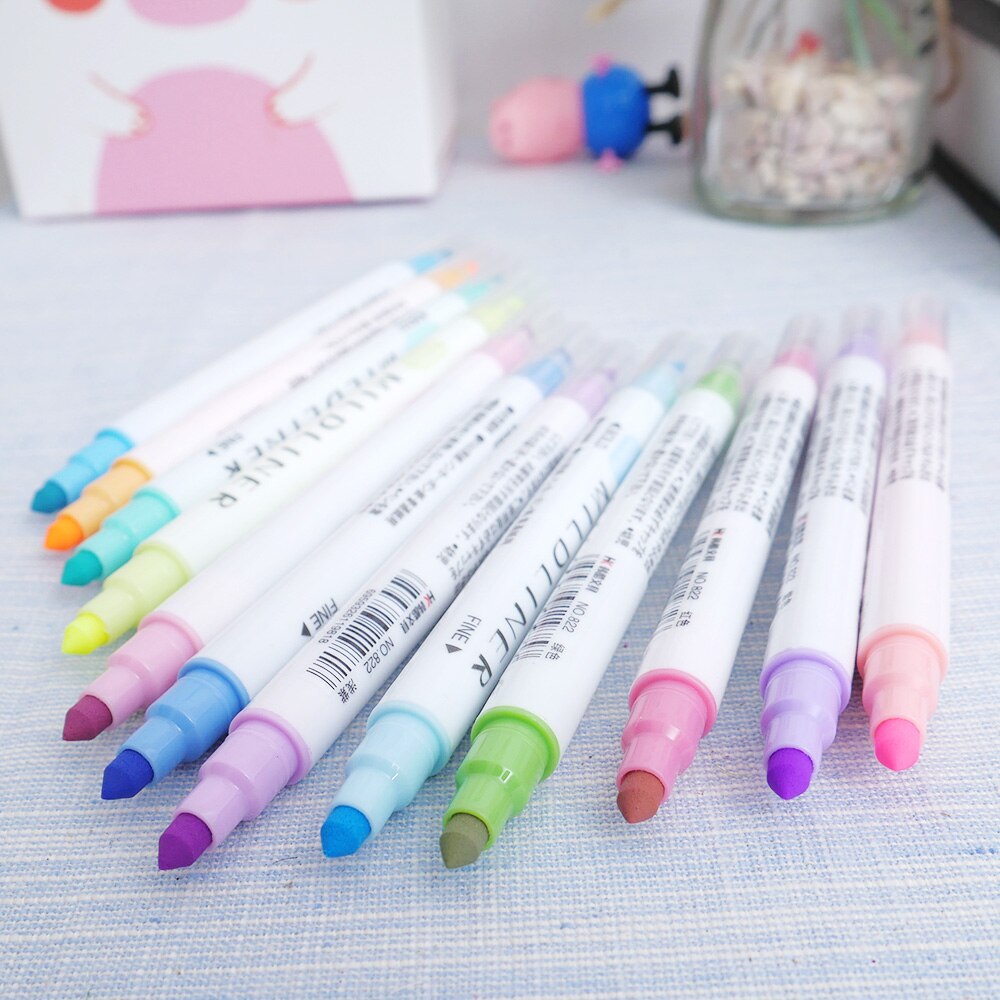 12 Pcs/set Japanese Pens Mild liner Double Headed ... – Grandado