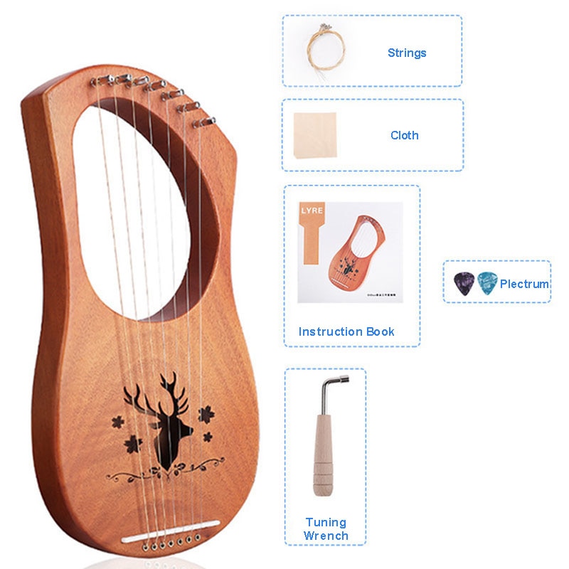 7 Strings Lyre Harp Mahogany Wood Come With Instru... – Grandado