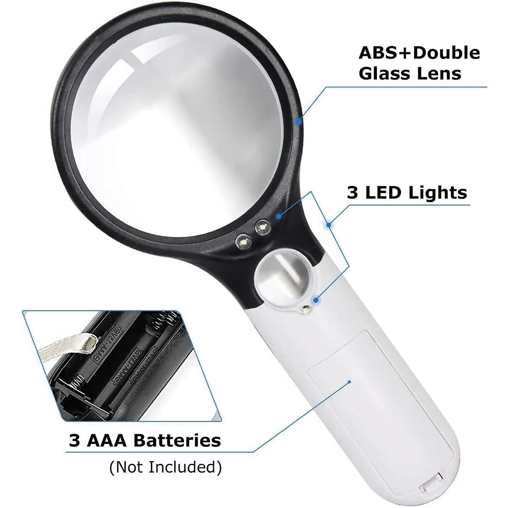 Handheld Magnifying Glass, 45X White - 3 LED Light... – Grandado