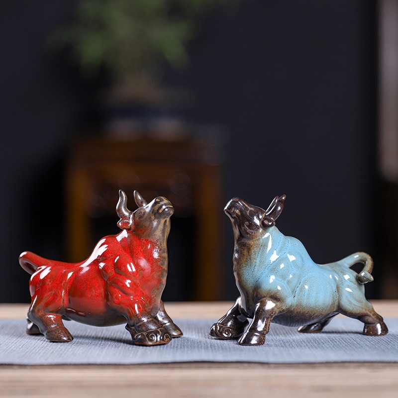 Bull Sculpture Ceramic Bulls Statue Home Decor Sta... – Grandado