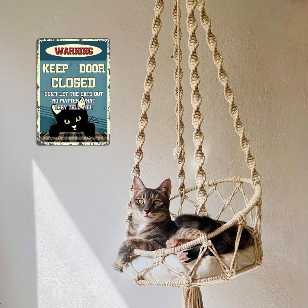 Vintage Cat Warning Tin Sign Keep Door Closed Don'... – Grandado