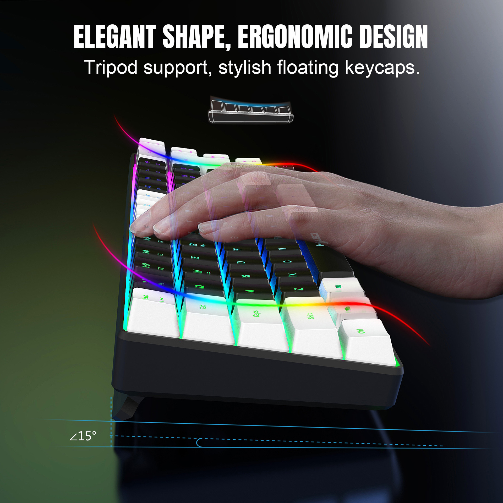 Tangentbord 68 tangenter rgb-spelartangentbord bak... – Vicedeal