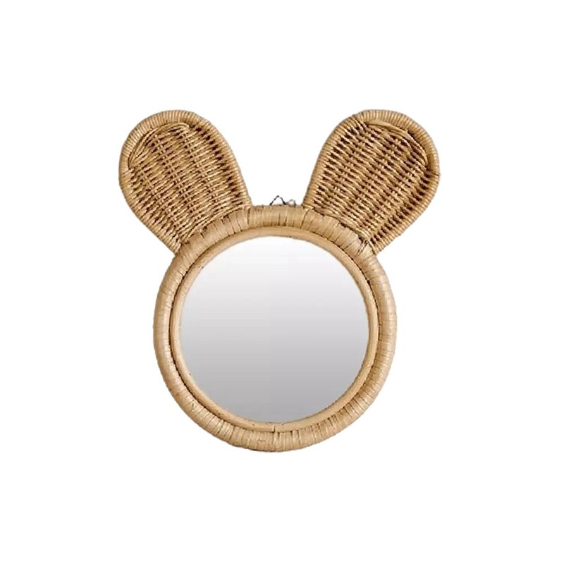 Wall-Mounted Mirror Handmade Natural Rattan Makeup... – Grandado