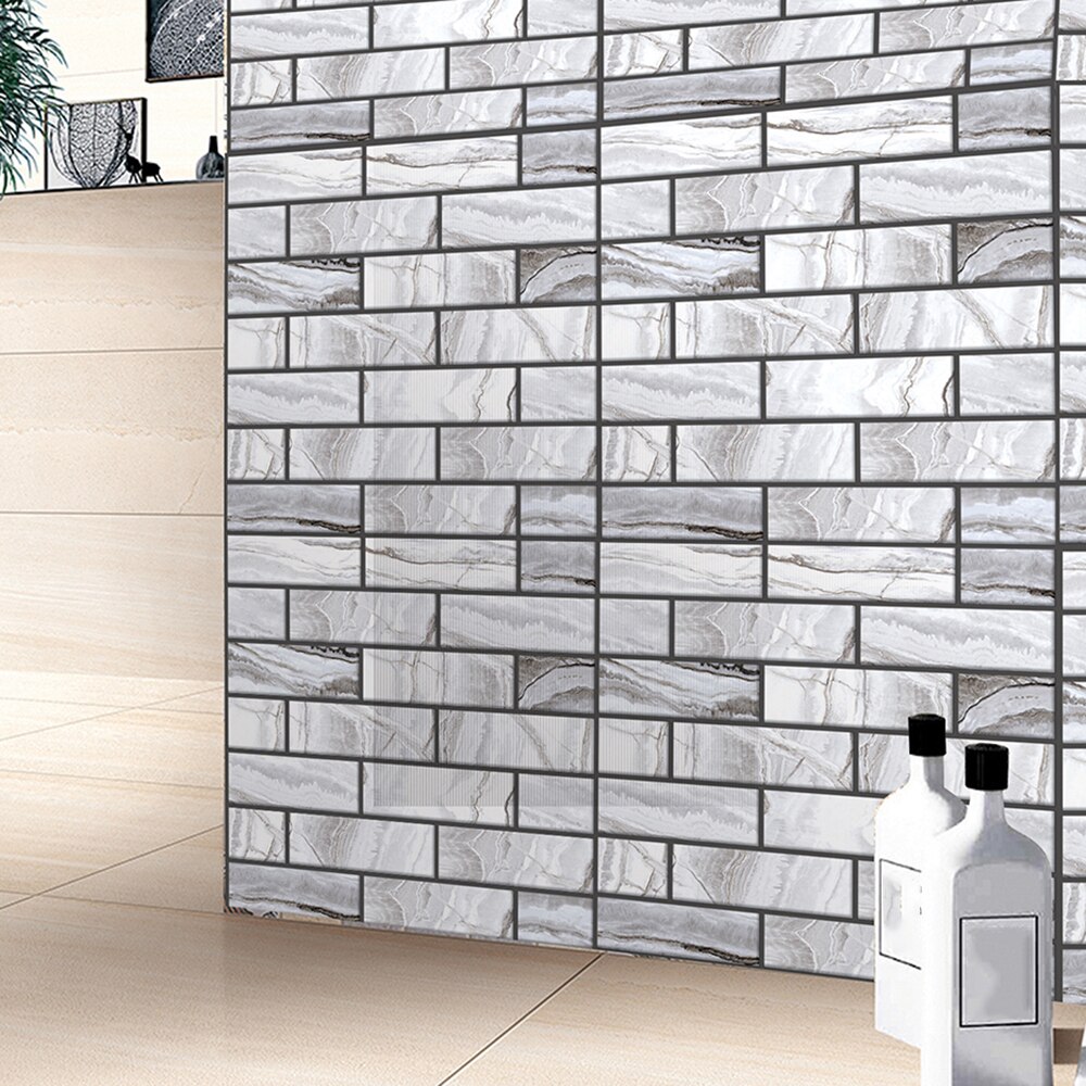 Hvid grå marmor mosaik skræl og pind vægfliser sel... – Grandado