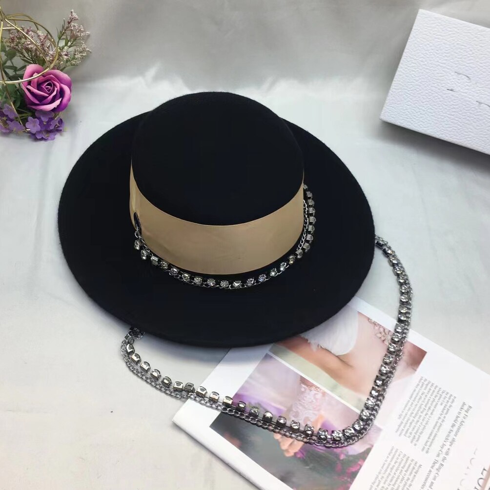 Black Cap Female British Wool Hat Party Flat Top H... – Vicedeal