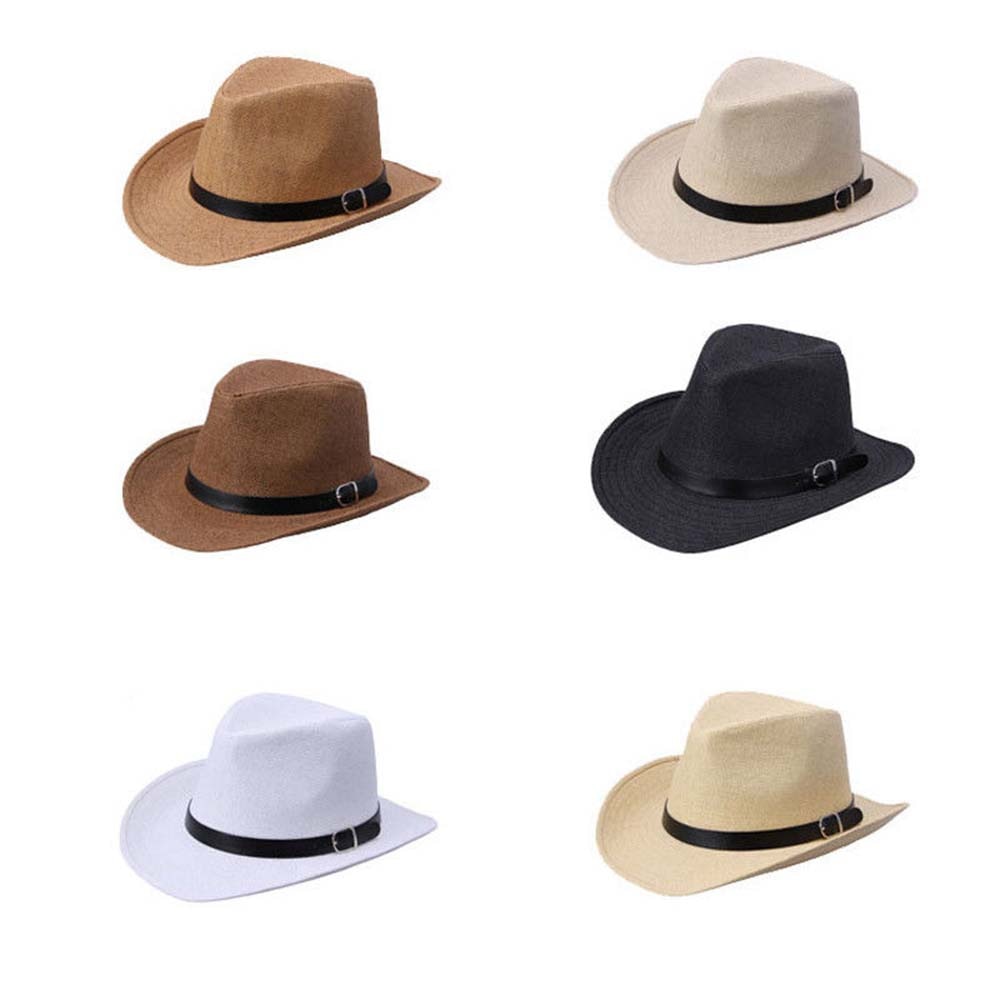 Summer Men Hat Straw Hat Cowboy Hat WESTERN COWBOY... – Grandado Summer Men Hat Straw Hat Cowboy Hat WESTERN COWBOY... – Grandado