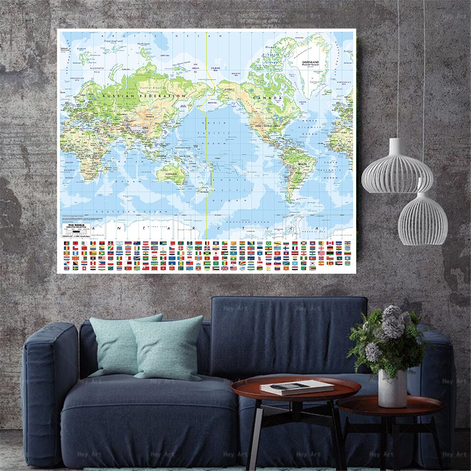 150*150cm The World Orographic Map with National F... – Grandado
