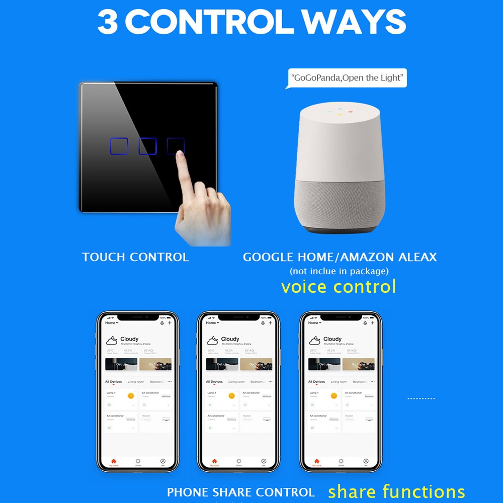 EU Standard 1 Way Wifi Touch Switch App Voice Cont... – Vicedeal