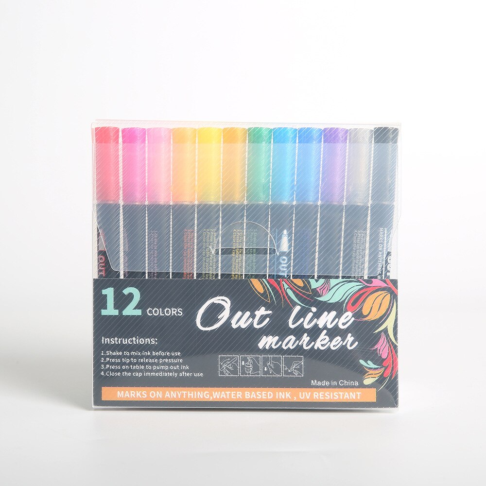 12Pcs Outline Paint Marker Pen Double Line Pen Met... – Grandado