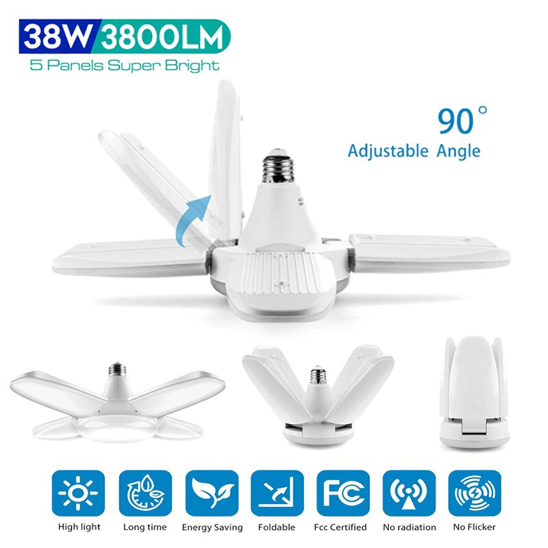 38W 52 luz LED para garaje 6500K E27 Deformable il... – Grandado