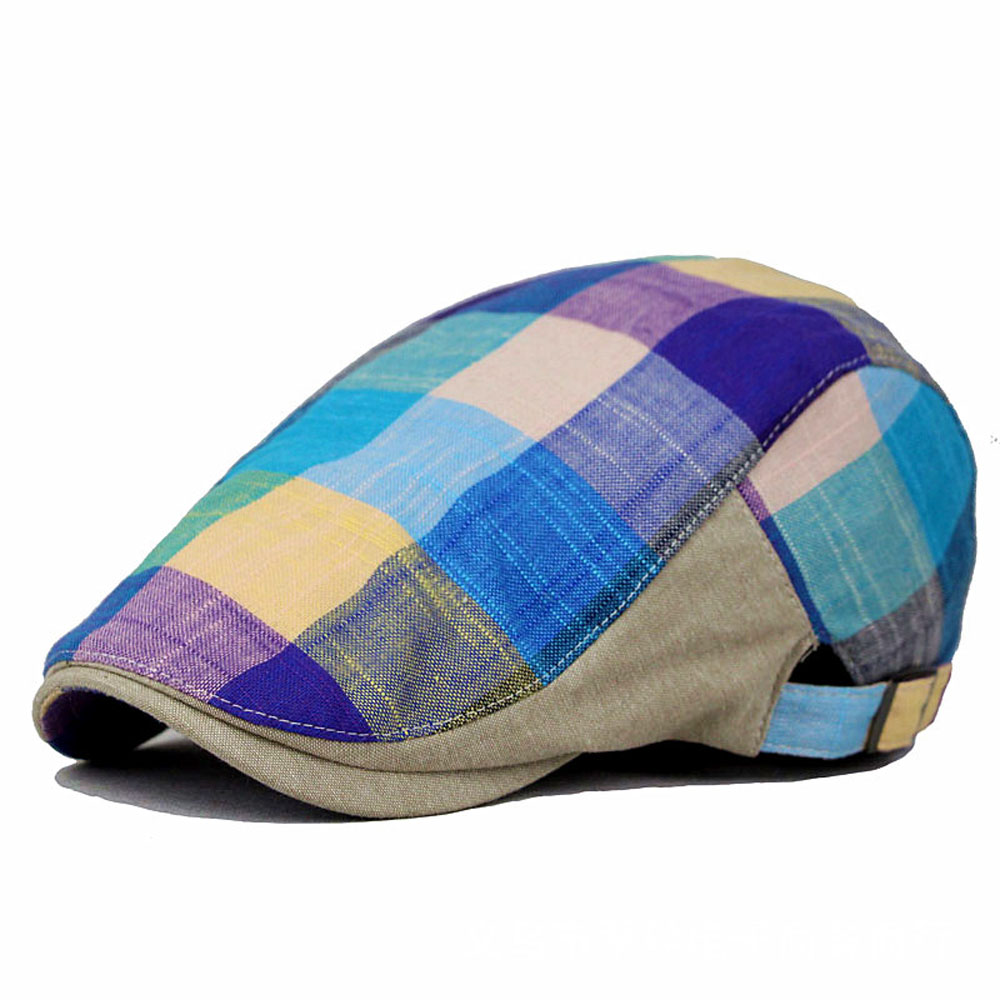 Men Colorful Plaids Checks Cap Driving Golf Peaked... – Grandado