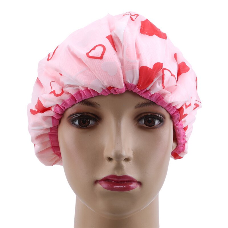 Cute heart Print Elastic Shower Cap Thick Women Wa... – Grandado