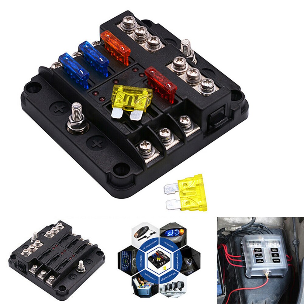 6 Way Blade Fuse Box & Bus Bar Car Kit With Cover ... – Grandado