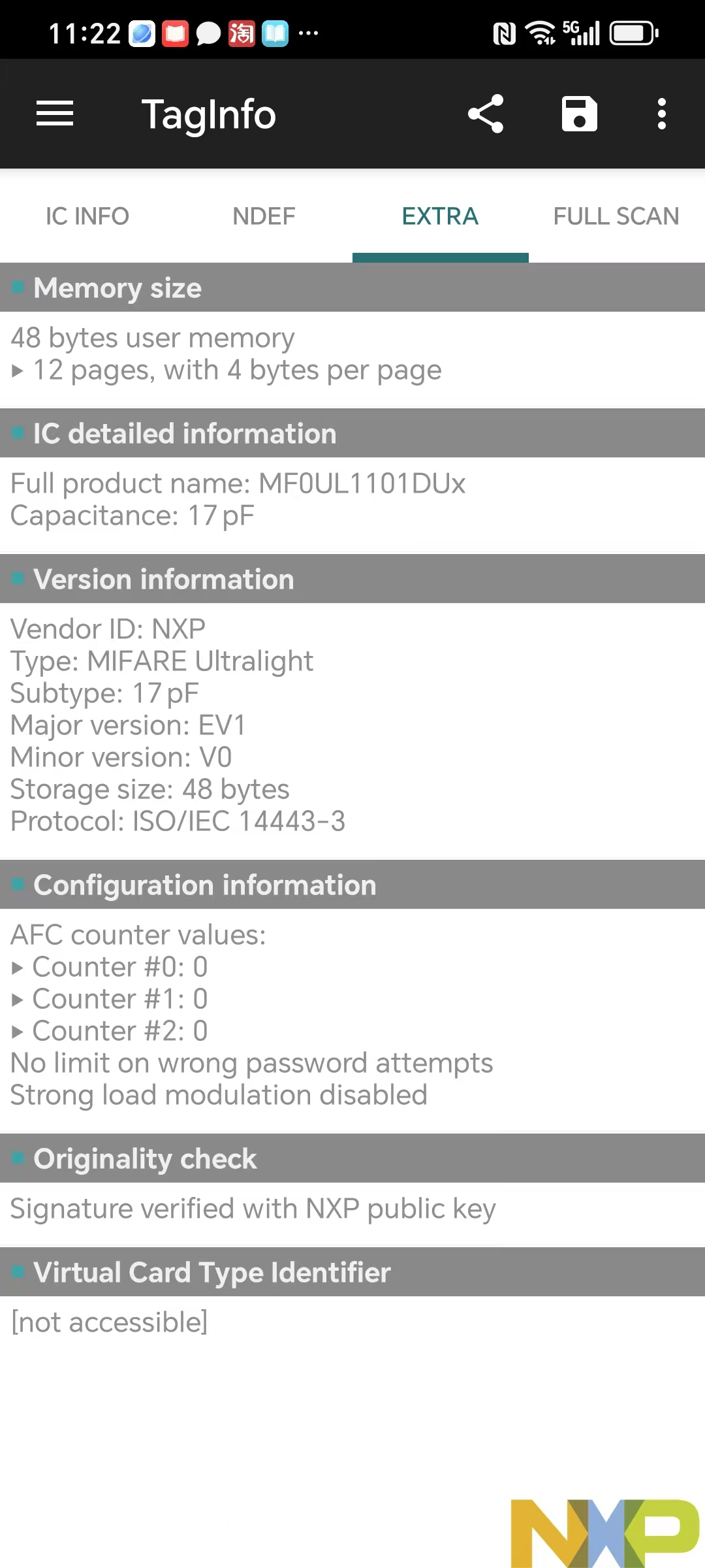 YARONGTECH NFC MIFARE Ultralight® EV1 NXP 48 bytes... – Vicedeal