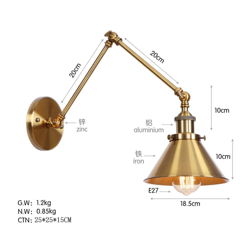 Amerikaanse vintage koper goud wandlamp ijzer indu... – Vicedeal