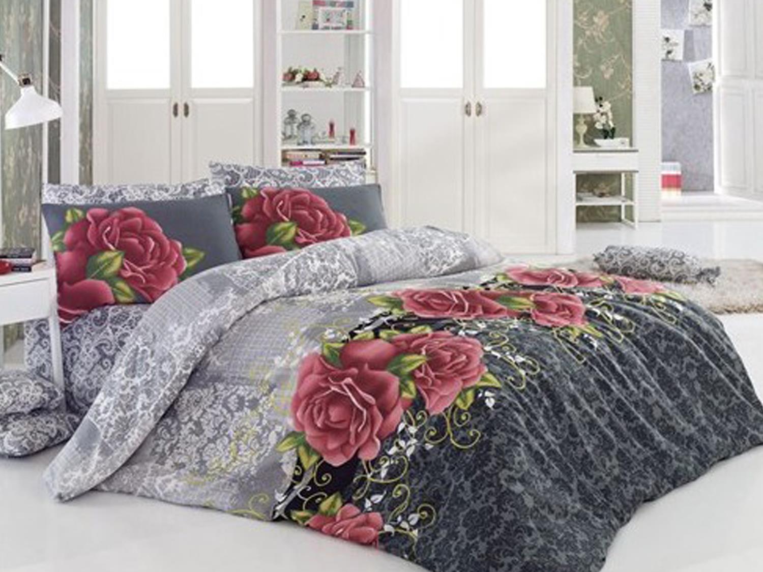 Vinaldi Rosalina Single Double Quilt Cover Set Gra... – Grandado