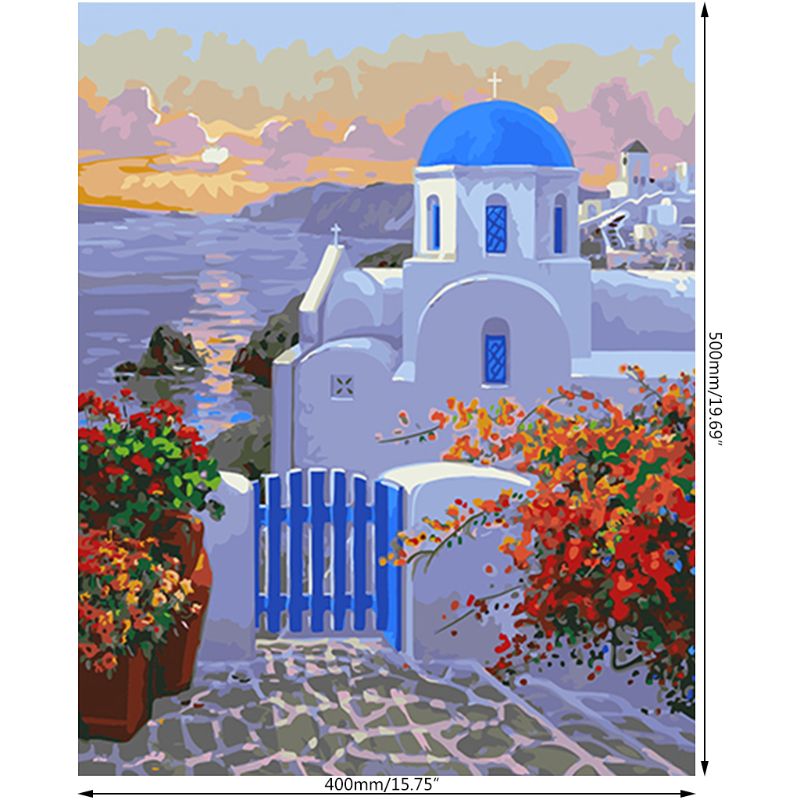 Santorini diy paint numbers canvas oil painting ki... – Vicedeal