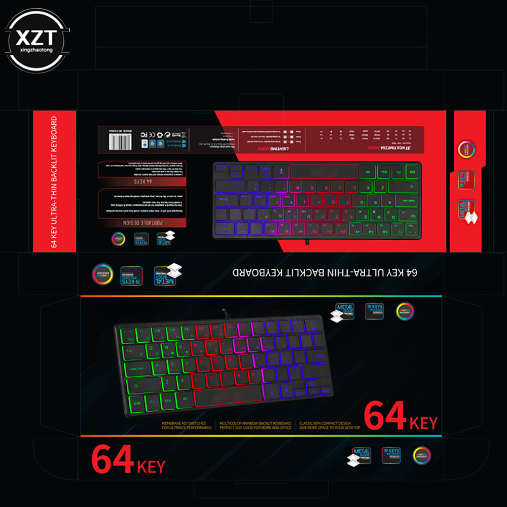 64 Keys RGB Backlit Wired Keyboard Luminous Gaming... – Grandado