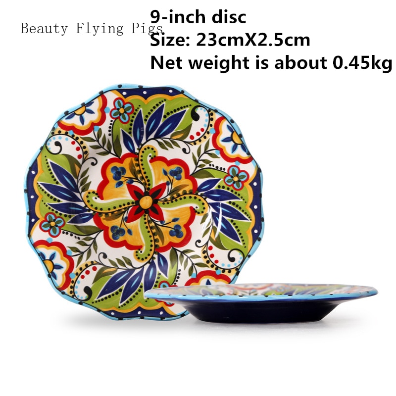 Håndmalet keramik western fad skål sæt tallerken g... – Grandado