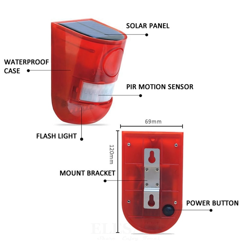 Solar Infrared Motion Sensor Alarm 110Db Siren Str... – Vicedeal