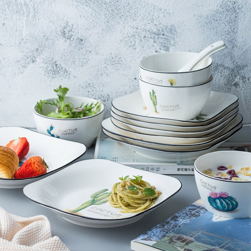 Grøn plante firkantet keramisk tallerken vestlig m... – Grandado