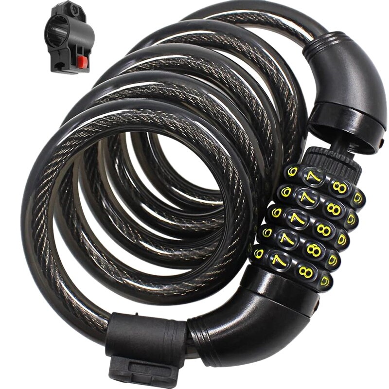 5-Digit Bike Lock Cable Lock with Mount Bracket, A... – Grandado