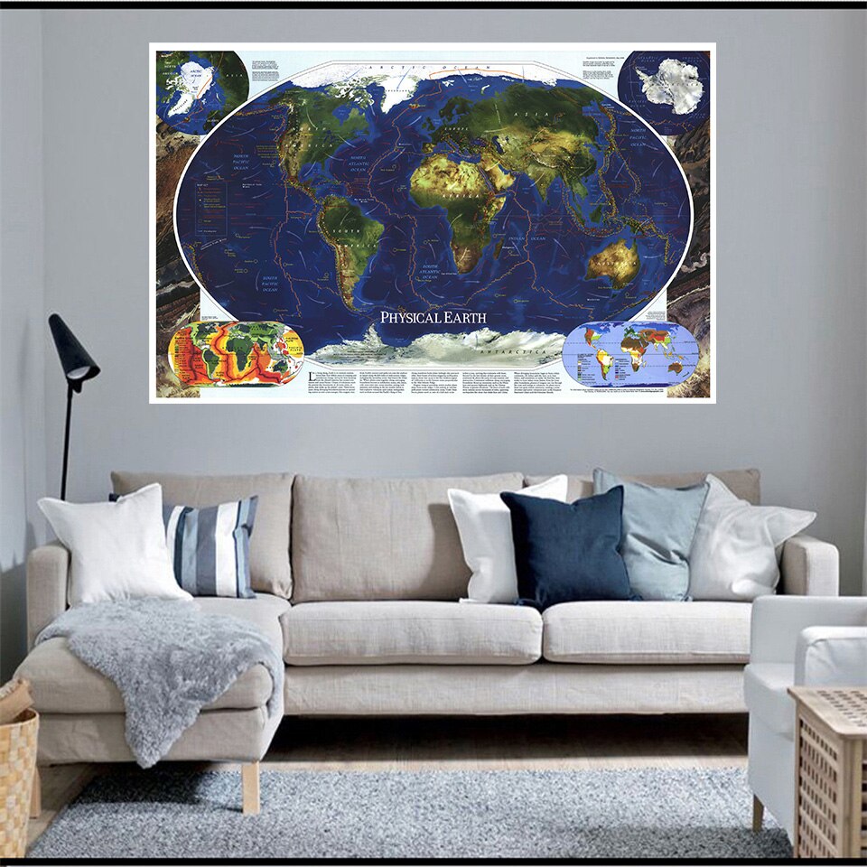The World Map Physical Earth 150*100cm Wall Poster... – Grandado