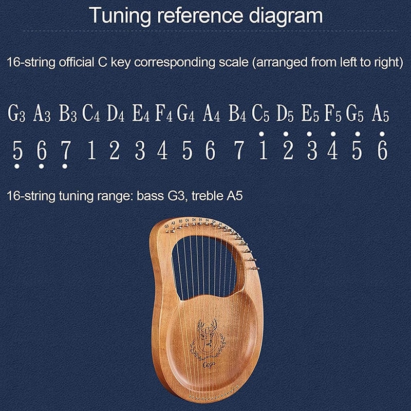 Cega Lyre Harp,16 Metal Strings Harp Mahogany Lyre... – Vicedeal