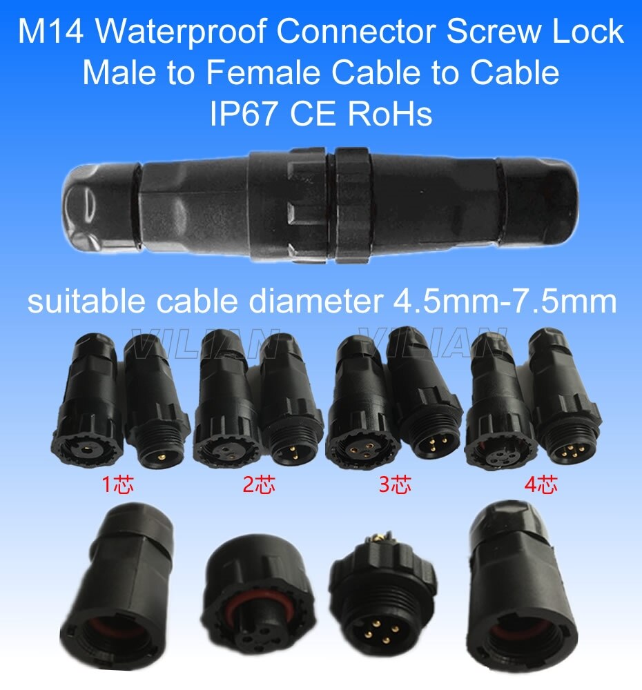 M14 waterdichte Elektrische draad Connector man vr... – Grandado